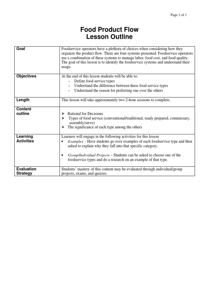 Lesson Plan - Food Production Flow | PDF