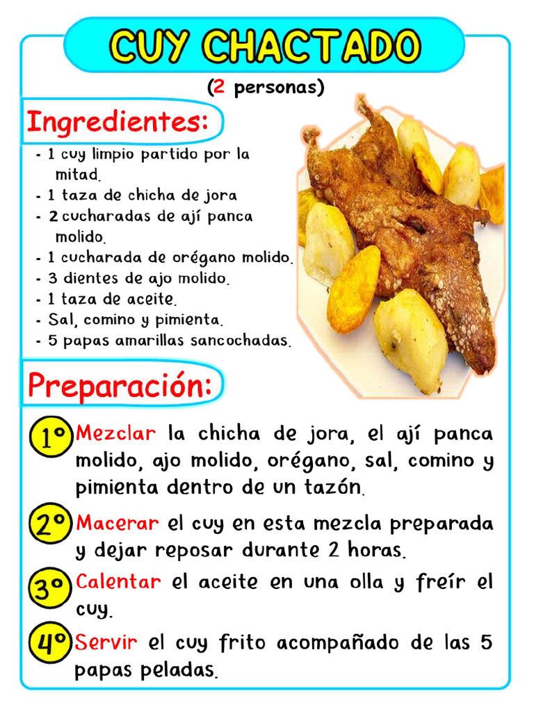 Receta de Cuy Chactado y Preparación | PDF | Alimentos | Cocina