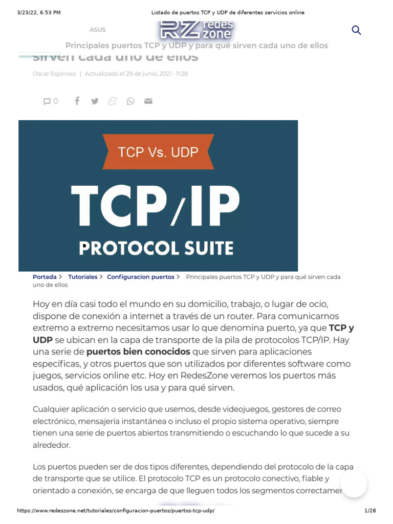 Puertos TCP y UDP: Listado y Usos | PDF | Protocolo de Control de ...
