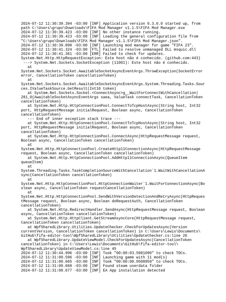 FIFA 23 Mod Manager Log Errors | PDF | Software | Operating System ...