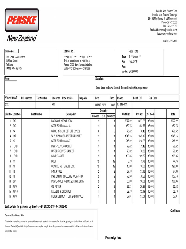 Auto Parts Quote: Gaskets, Kits & More | PDF | Mechanical Engineering