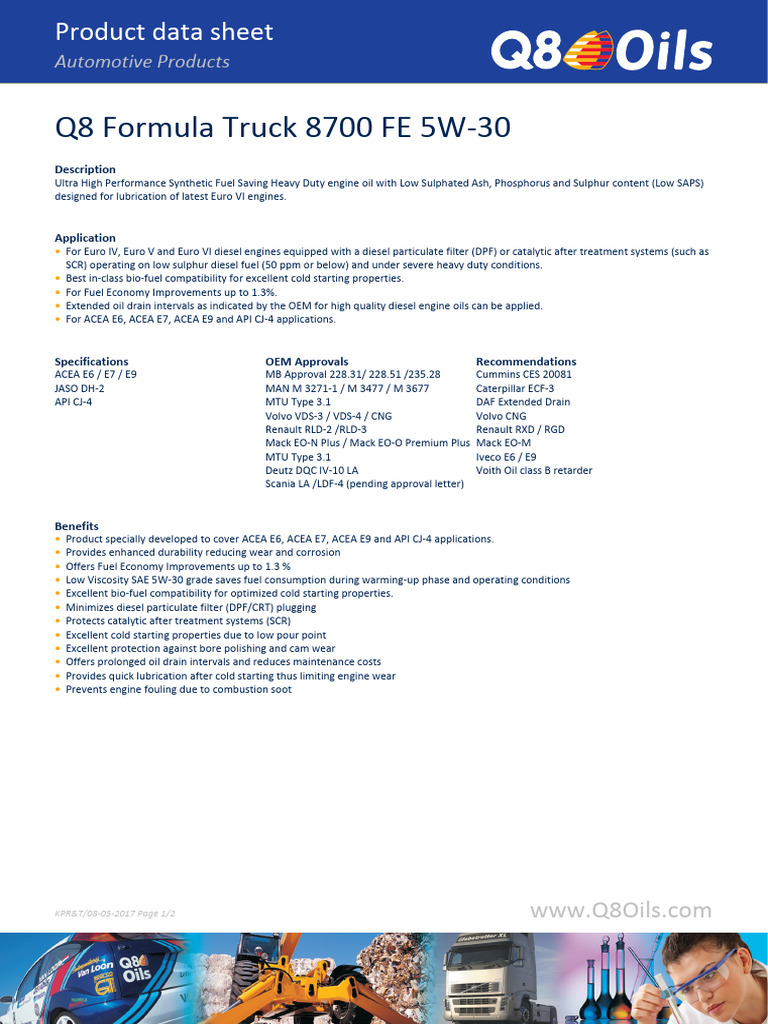 Q8 Formula Truck 8700 FE 5W-30 Oil | PDF | Motor Oil | Engineering