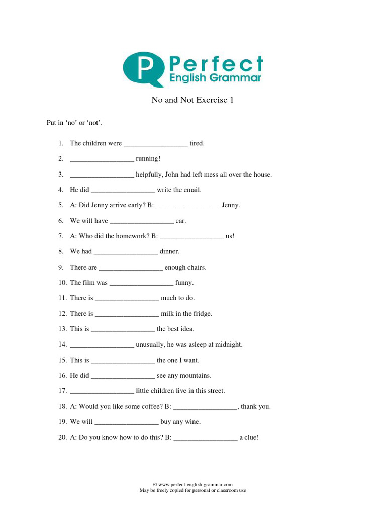 No and Not Exercise 1 | PDF