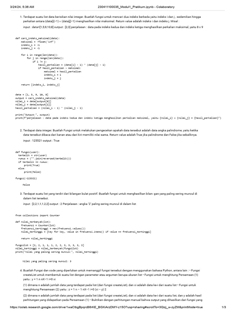 Fungsi Python untuk Analisis Data Integers | PDF | Metode & Bahan Ajar