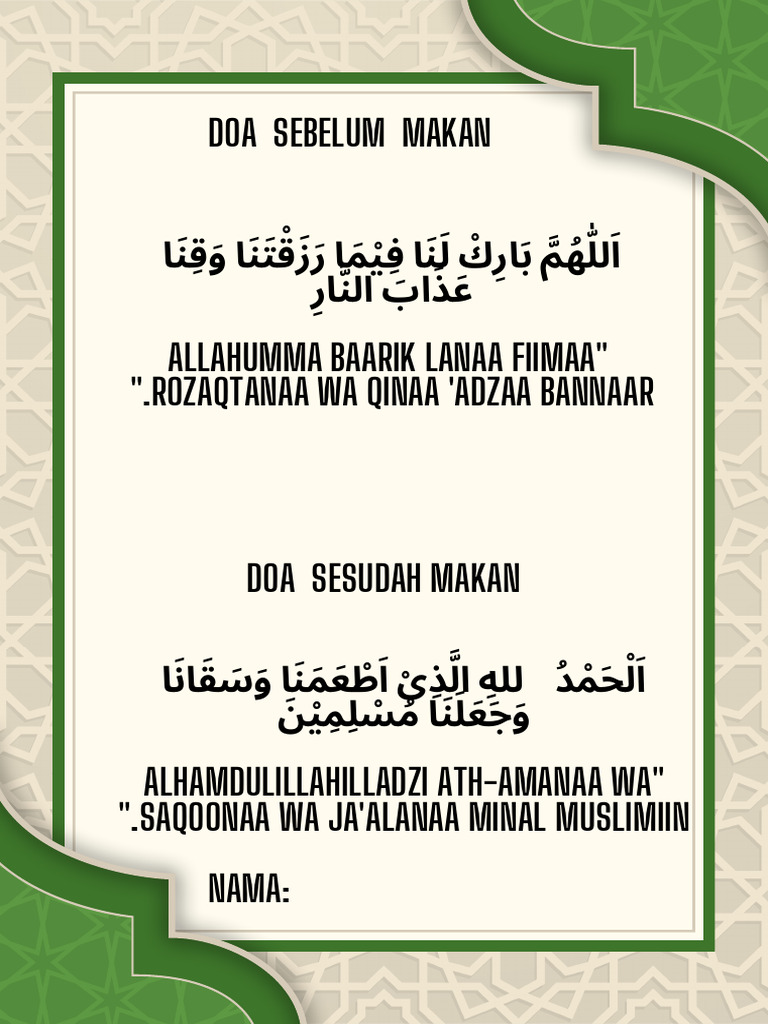 Doa Sebelum Dan Sesudah Makan | PDF