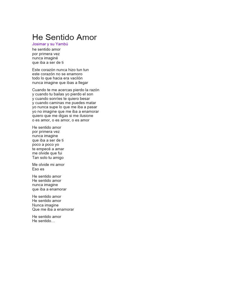Cancion - He Sentido Amor - de Jaime Enrique Aymara | PDF