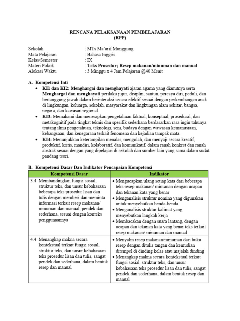 Rencana Pelaksanaan Pembelajaran | PDF