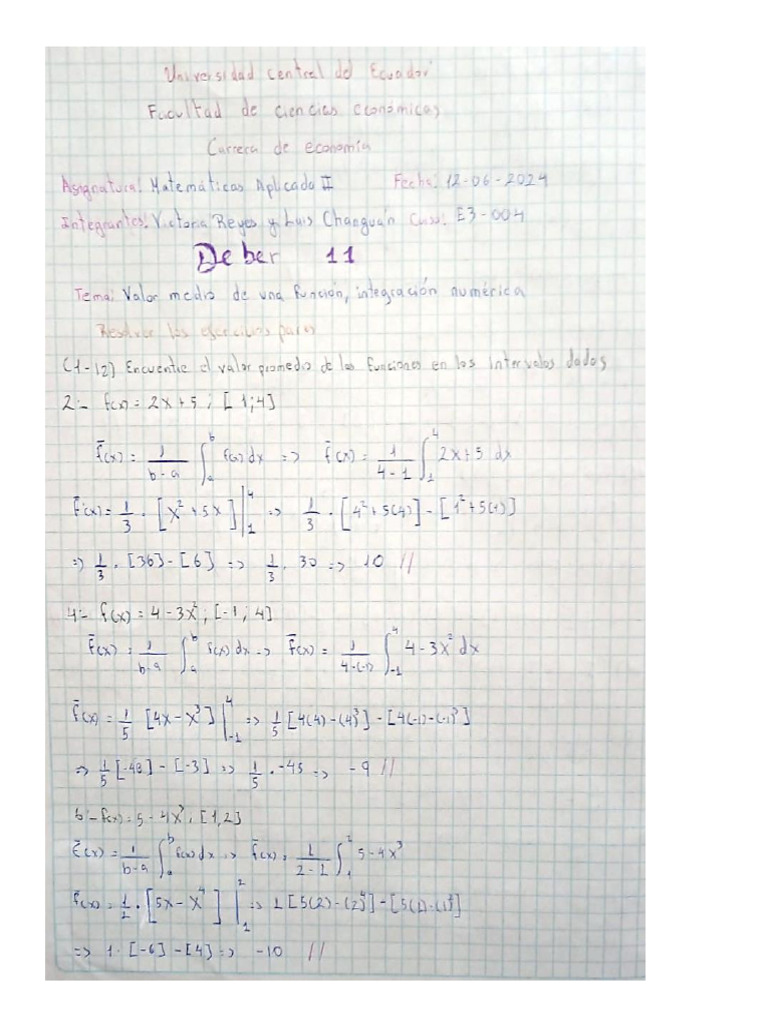 Deber 11 Valor Medio de Una Función | PDF