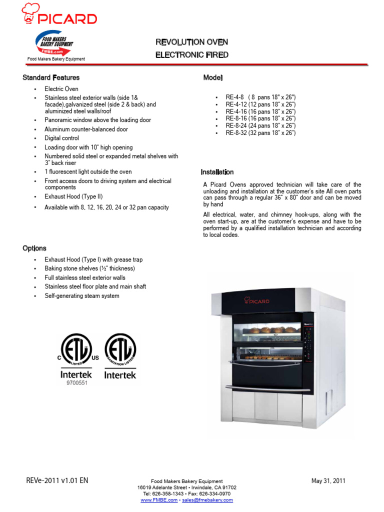 Revolution Electric Oven Specifications | PDF | Cookware And Bakeware ...