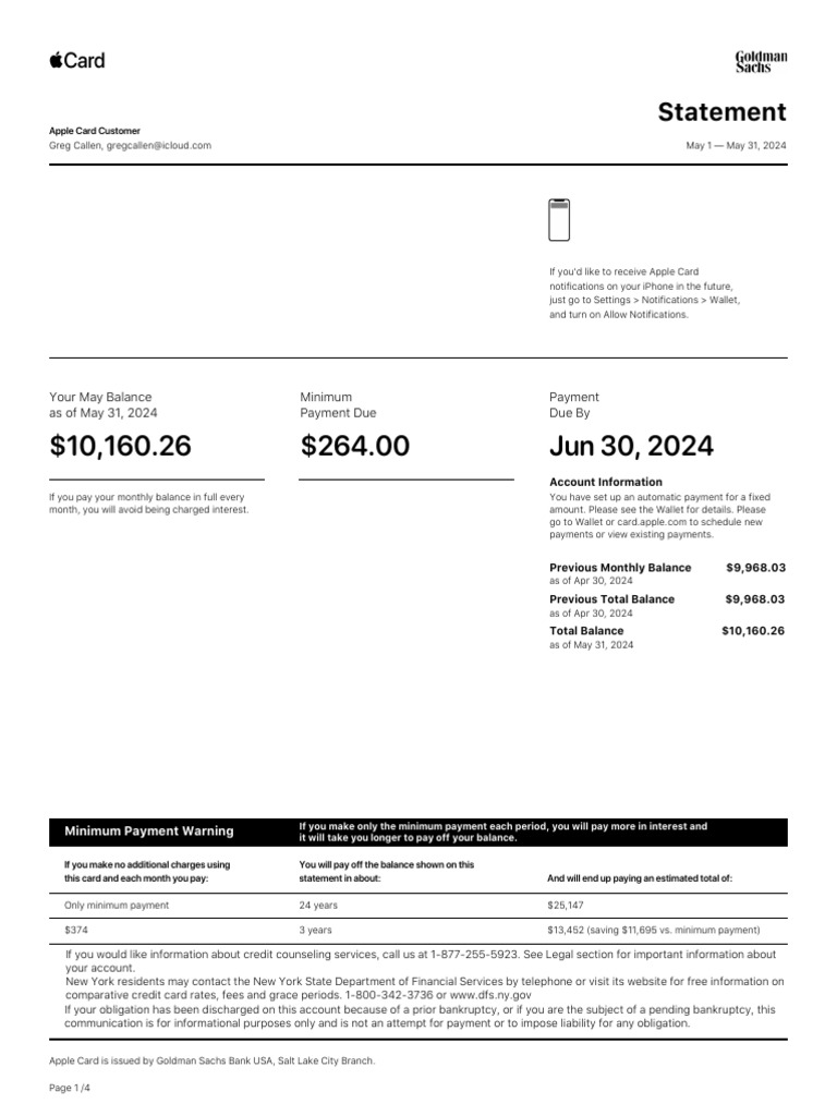 Apple Card Statement - May 2024 | PDF | Credit Card | Interest