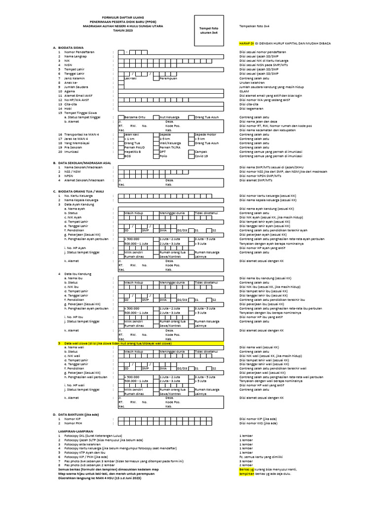 Juknis Pengisian Formulir Daftar Ulang PPDB 2023 | PDF