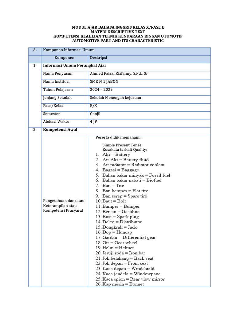 Kelas X MA Descriptive TKR | PDF