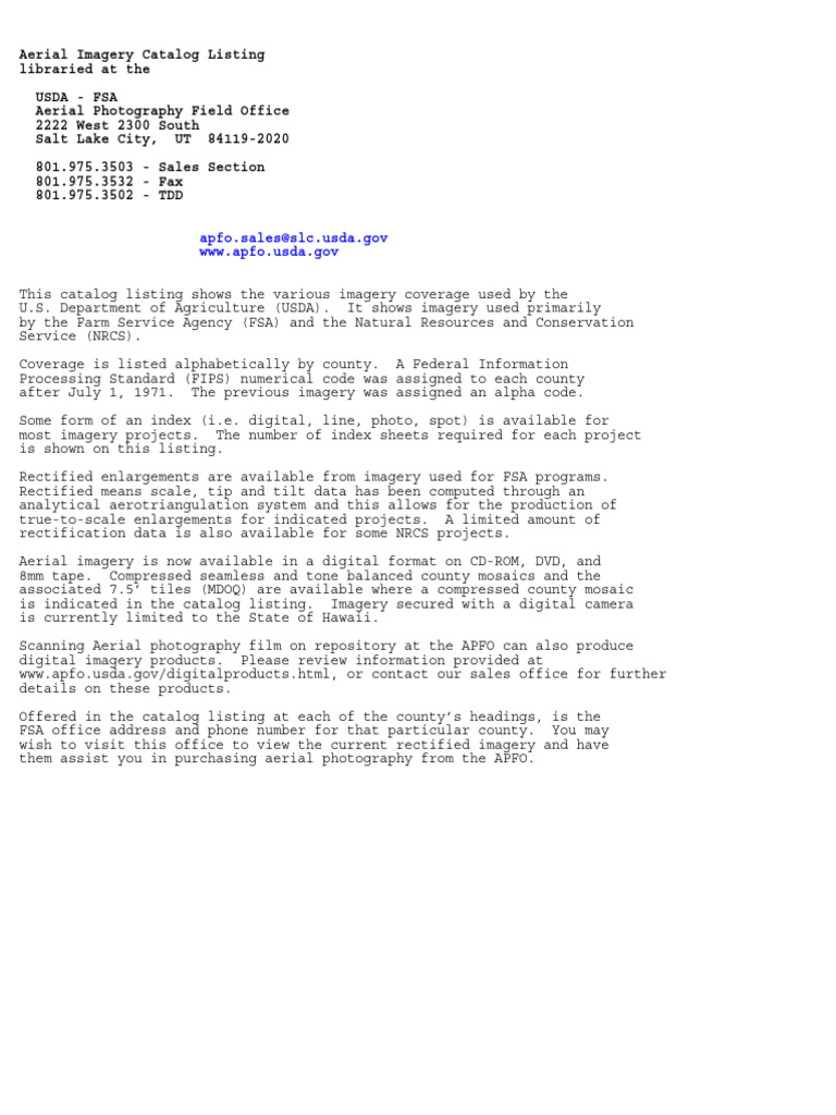 Aerial Imagery Catalog Listing Libraried at The USDA - FSA Aerial ...