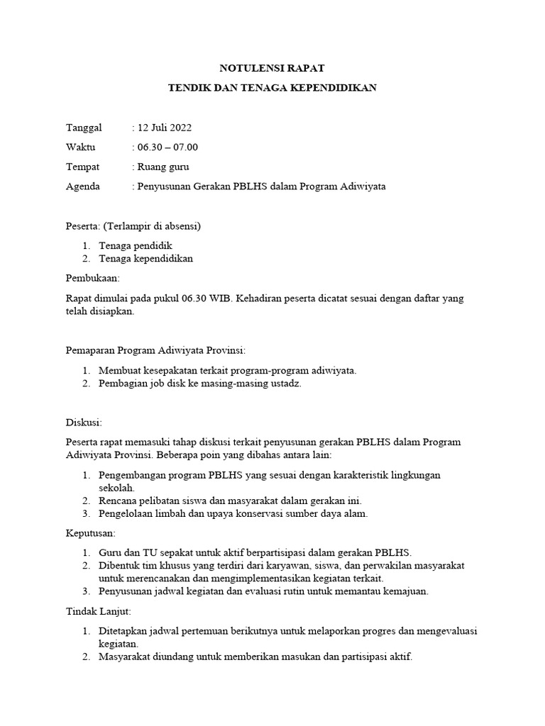 Notulensi Rapat Tenaga Pendidik, Tenaga Kependidikan | PDF | Karier & Perkembangan | Seni