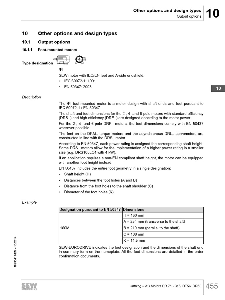 SEW Motor Design Options Overview | PDF | Electric Motor | Gear