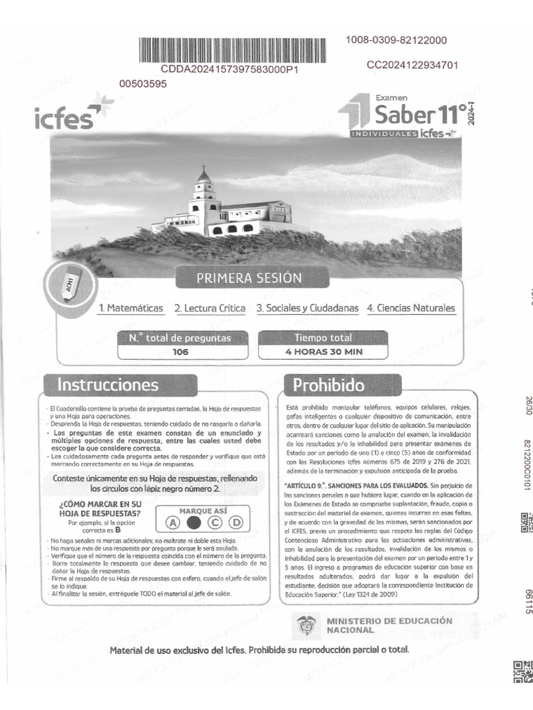 Pruebas Icfes 2024-1 Primera Sesión | PDF