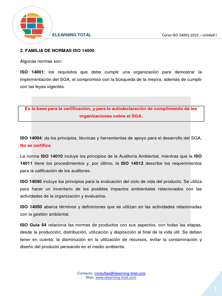 U I - Familia de Las Normas ISO 14000 | PDF | Entorno natural | Evaluación del ciclo de vida