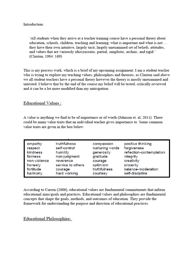 My Educational Values_MY Eassy | PDF | Philosophy Of Education | Curriculum