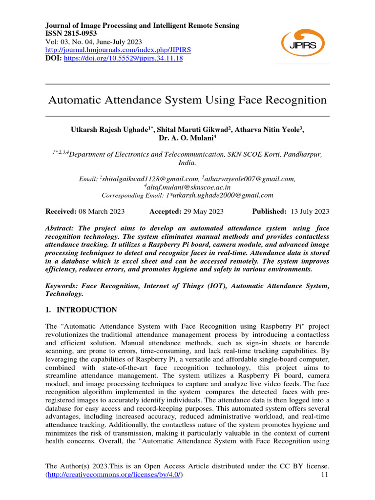 Automatic Attendance System Using Face Recognition | PDF | Camera | Internet Of Things