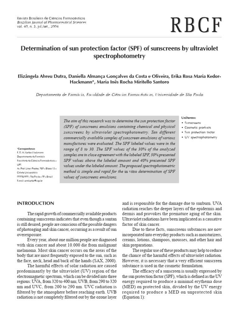 Determination of Sun Protection Factor S | PDF | Sunscreen | Ultraviolet