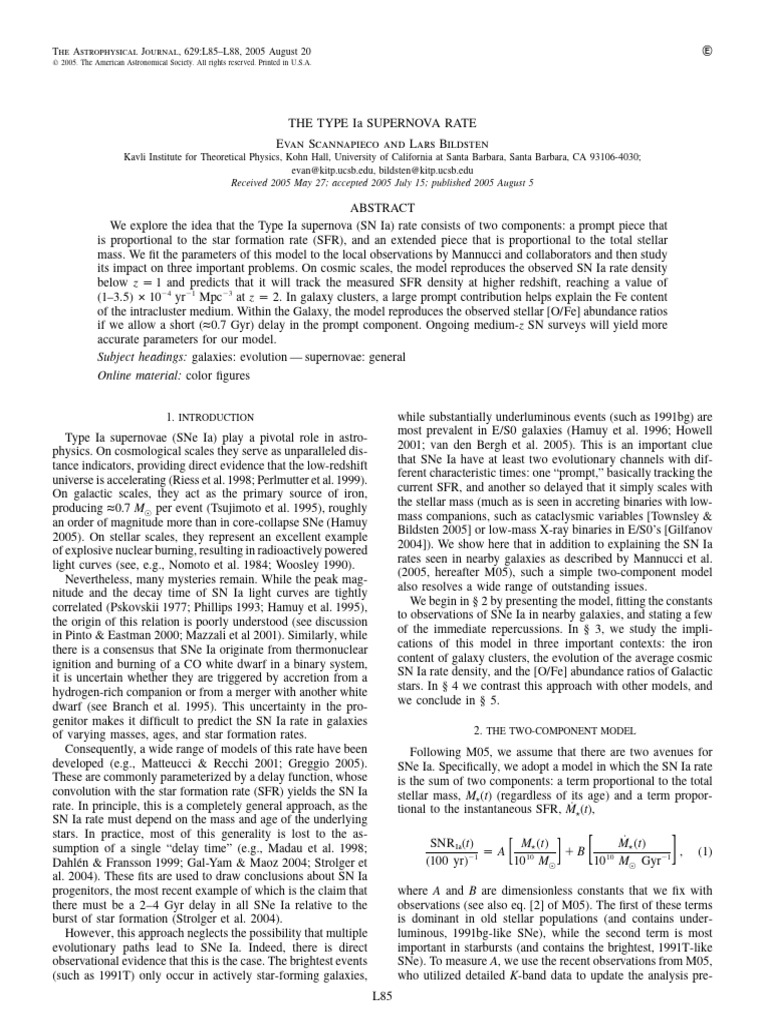 THE TYPE Ia SUPERNOVA RATE | PDF | Supernova | Stars