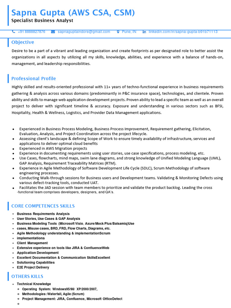 Sapna Gupta (AWS CSA, CSM) : Objective | PDF | Software Development Process | Agile Software ...
