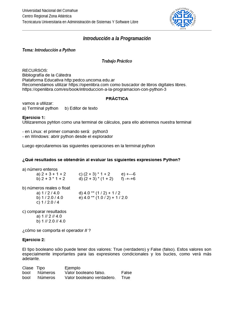 TP2 - Python | PDF | Python (lenguaje de programación) | Álgebra de Boole