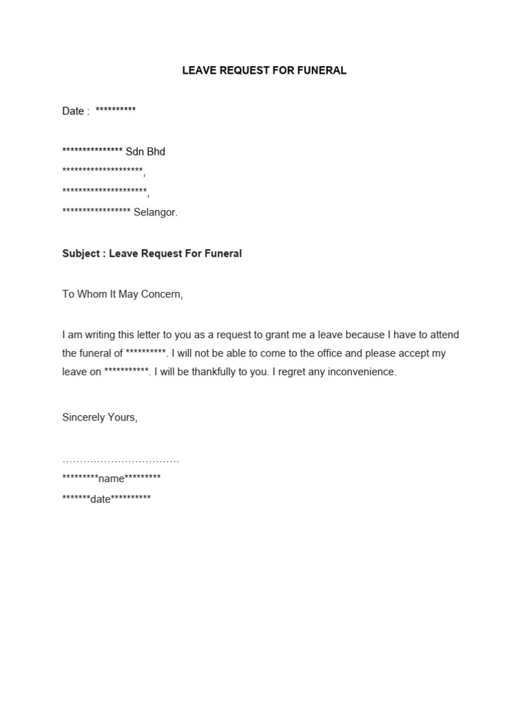 Leave Request For Funeral | PDF