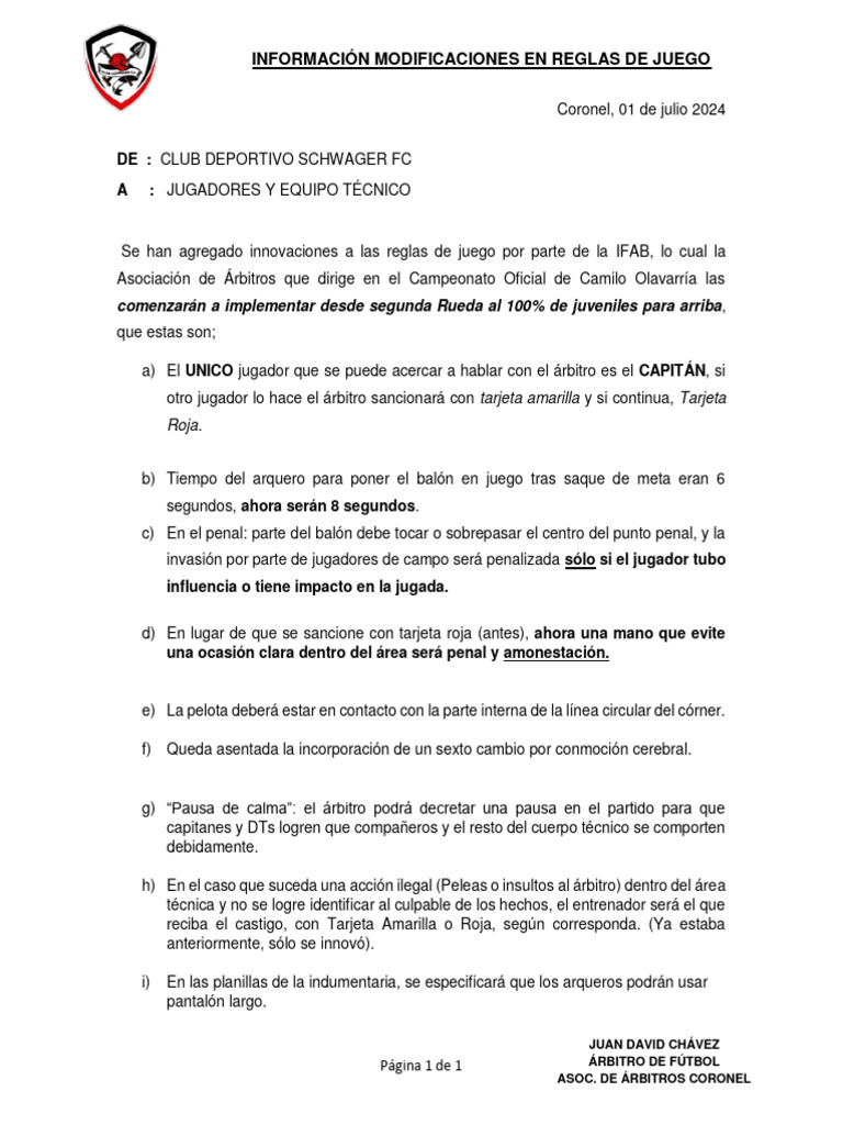 Nuevas Modificaciones A Reglas De Futbol Pdf