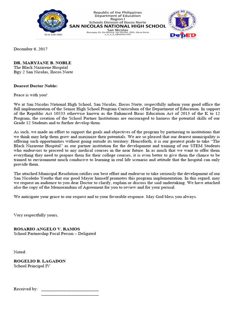 Letter For MOA Partnership | PDF | Curriculum