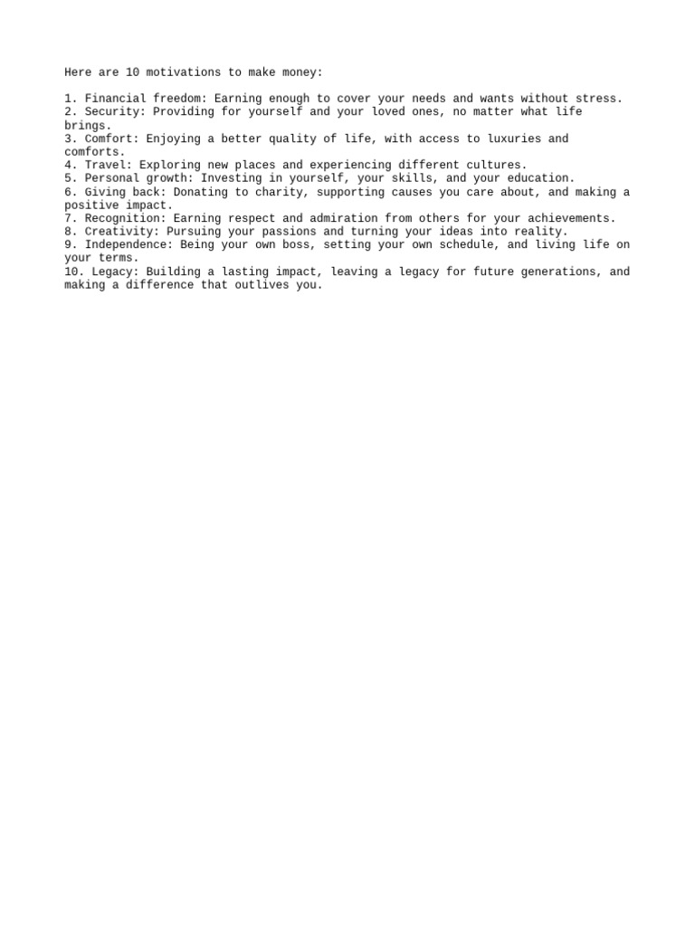 10 Motivations for Making Money | PDF