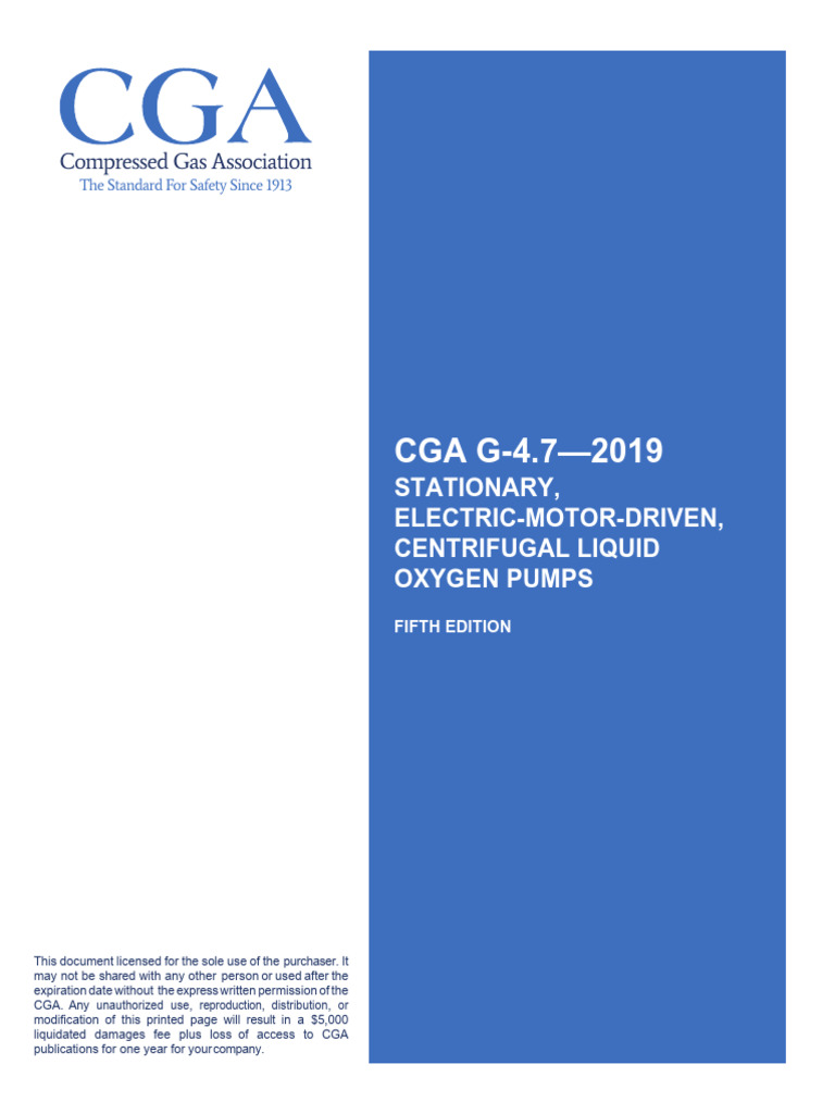 CGA G-4.7 5TH ED Stationary, Electric Motor Driven Centrifugal Oxygen Pumps (2019) | PDF | Pump ...