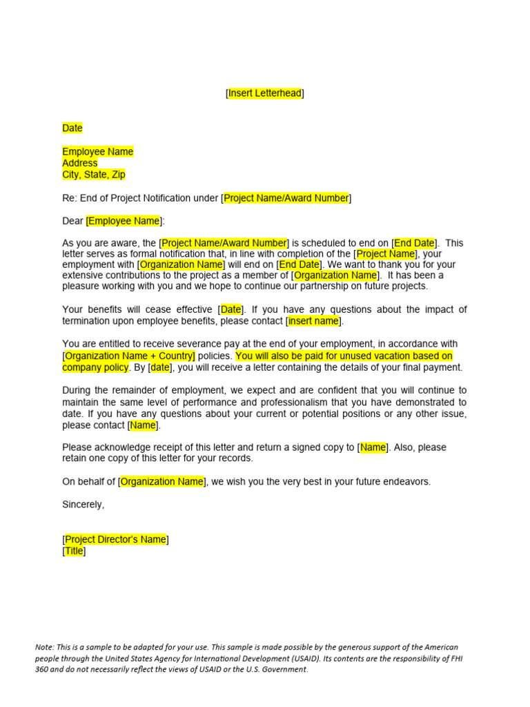 End of Project Termination Letter | PDF