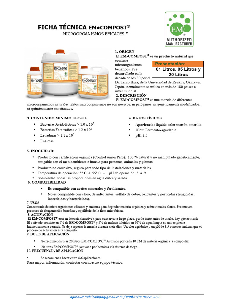 FICHA TECNICA EM - COMPOST Ook | PDF | Compost | Microorganismo
