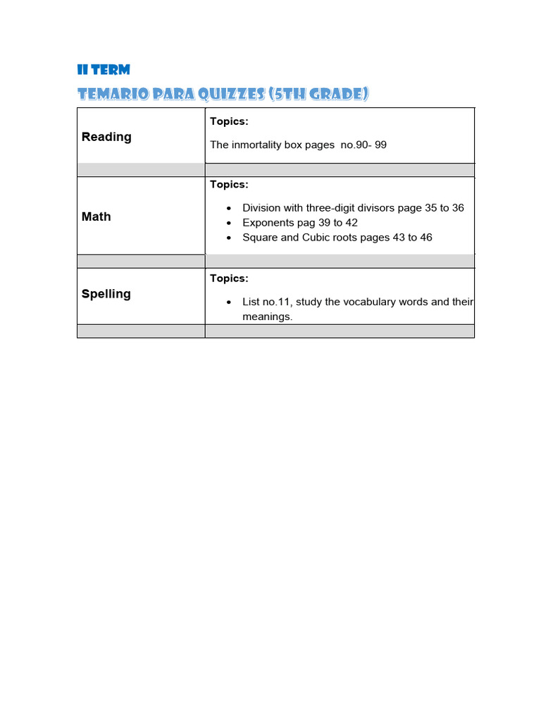 II Term Curriculum Overview | PDF