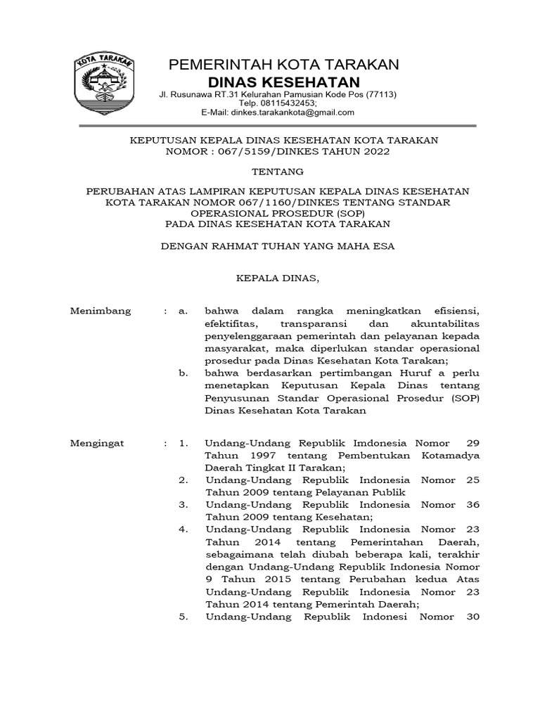 SK SOP Dinkes 2022 Revisi | PDF