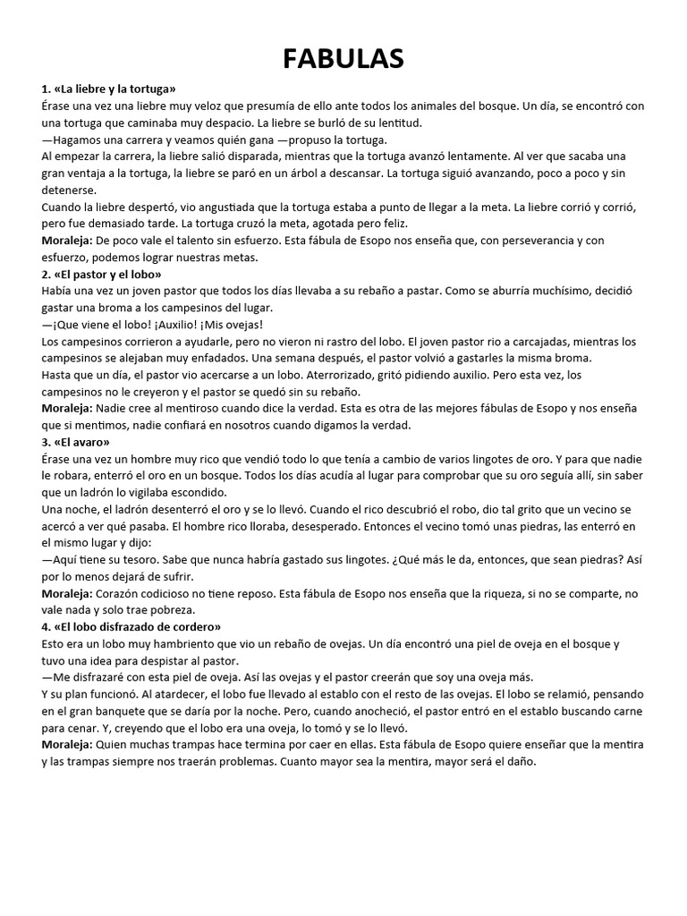 FABULAS (Español - Ingles) | PDF