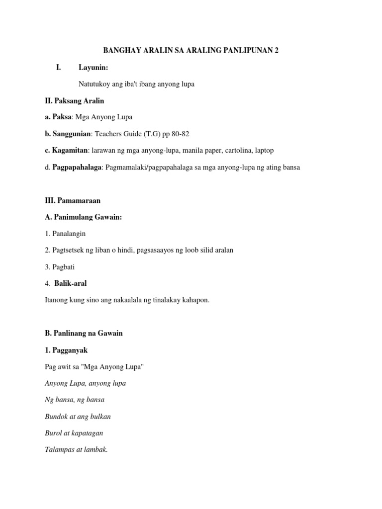 LESSON PLAN-FINAL DEMO (ARAL-Pan) | PDF