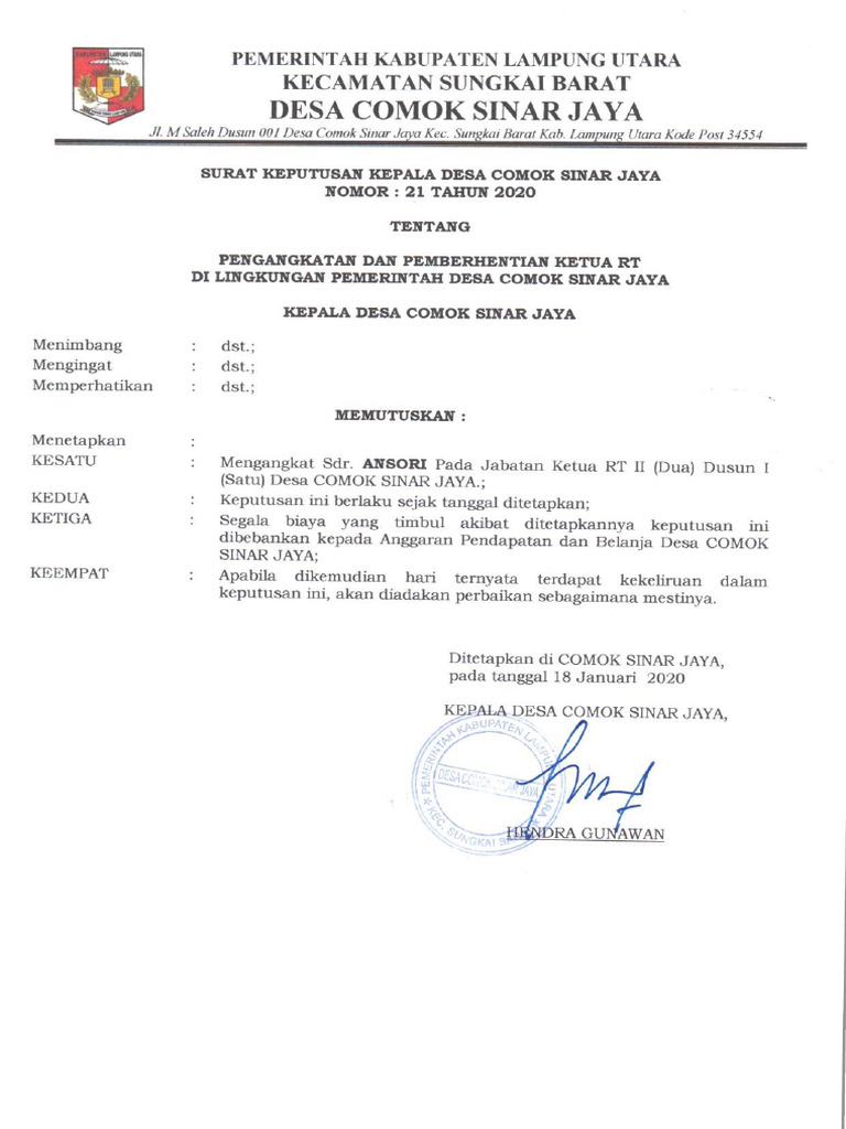 Contoh Format SK RT | PDF