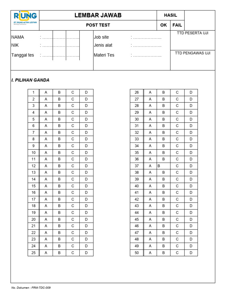 EL03.9 - Lembar Jawab Post Test | PDF