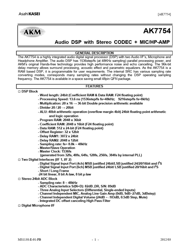 Ak7754 Akm | PDF | Power Supply | Digital Signal Processor
