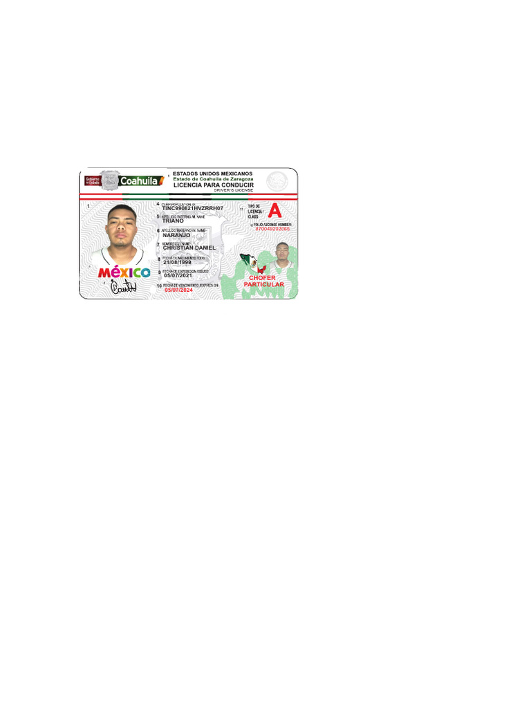 Licencia de Conducir Coahuila 2021-2024 | PDF