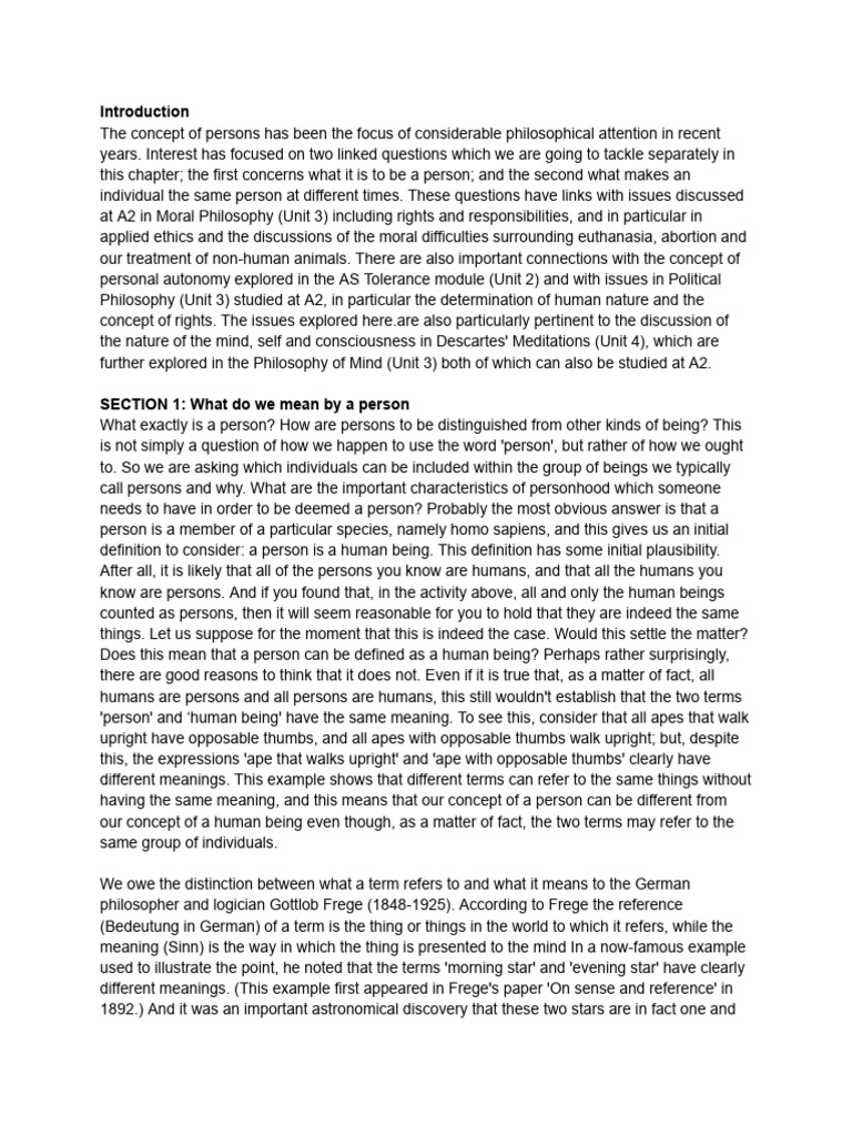 Defining Personhood in Philosophy | PDF