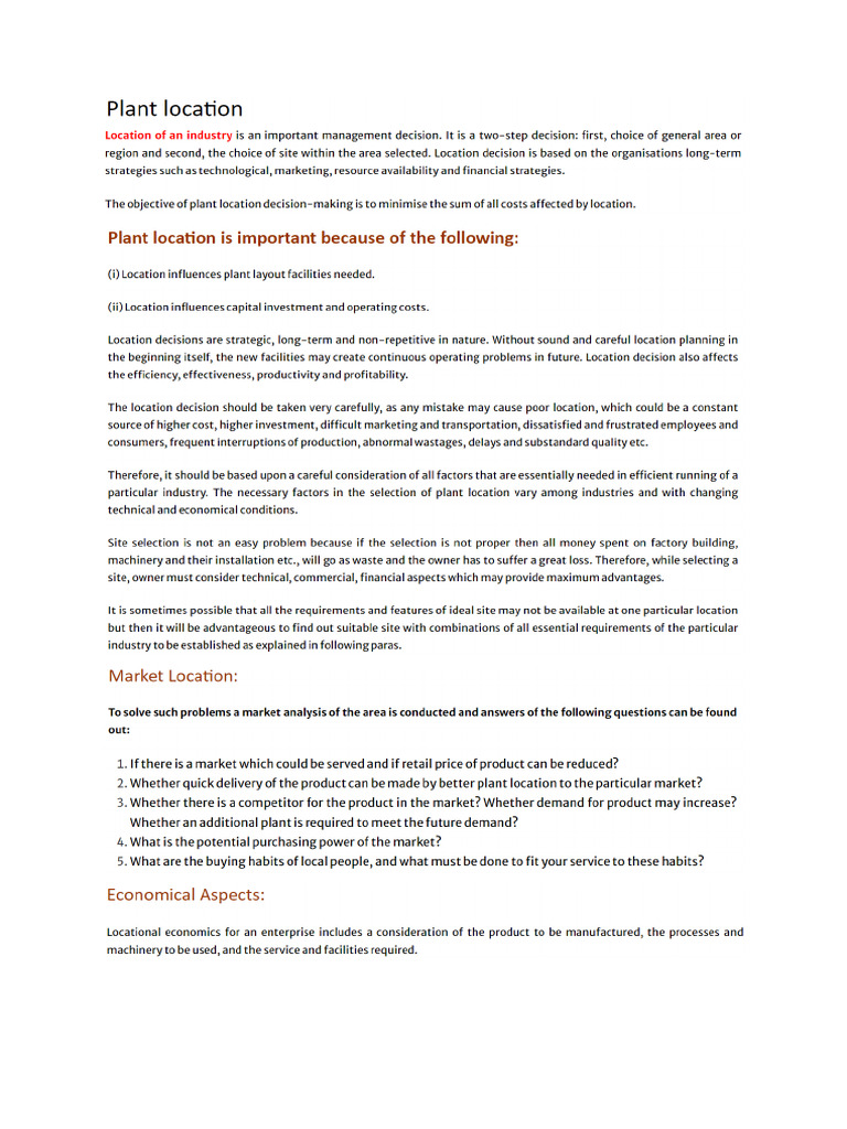 Plant Location | PDF