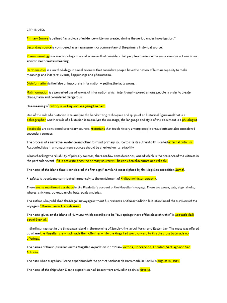 CRPH NOTES-WPS Office | PDF | Primary Sources