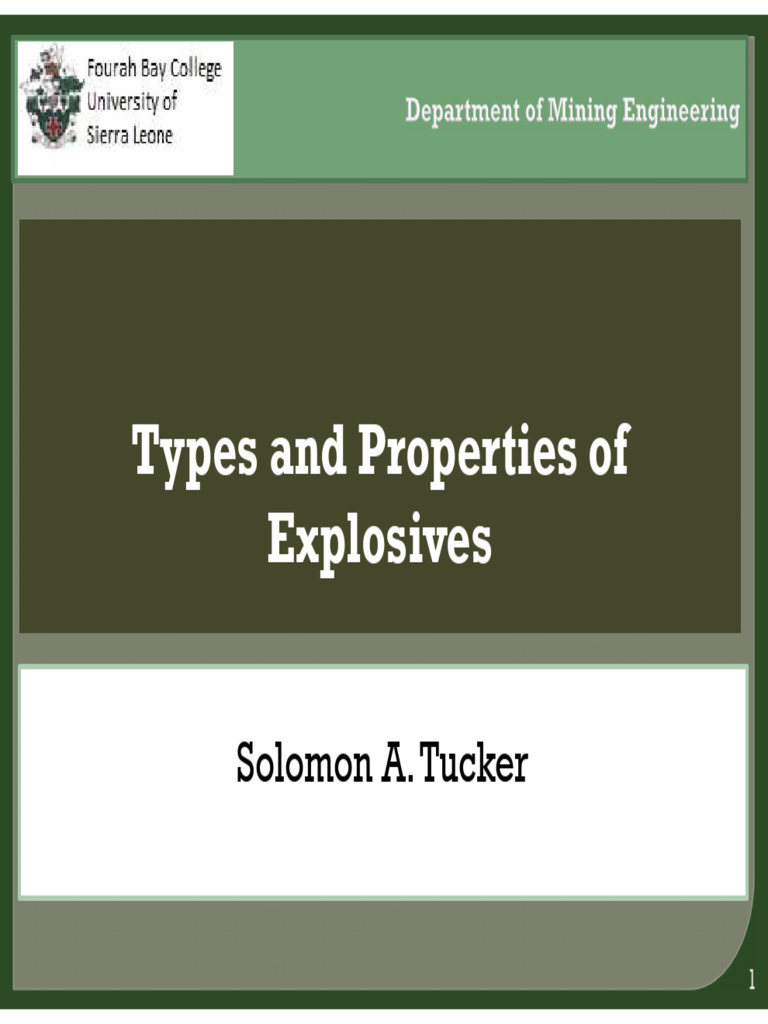 Mine 325 Lecture 2 - Types and Properties of Explosives | PDF | Density | Chemistry