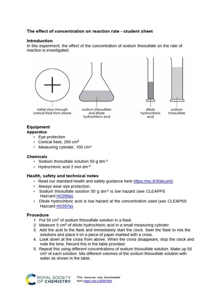 The Effect of Concentration On Reaction Rate - Student Sheet | PDF ...