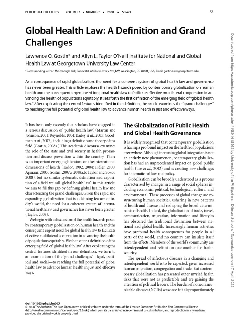 Global Health Law Definition | PDF | Governance | International Law
