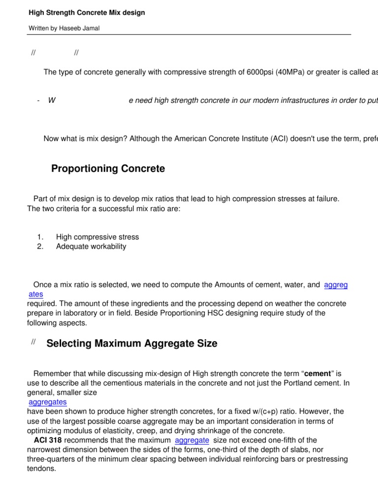 High Strength Concrete Mix Design | PDF | Concrete | Building Materials