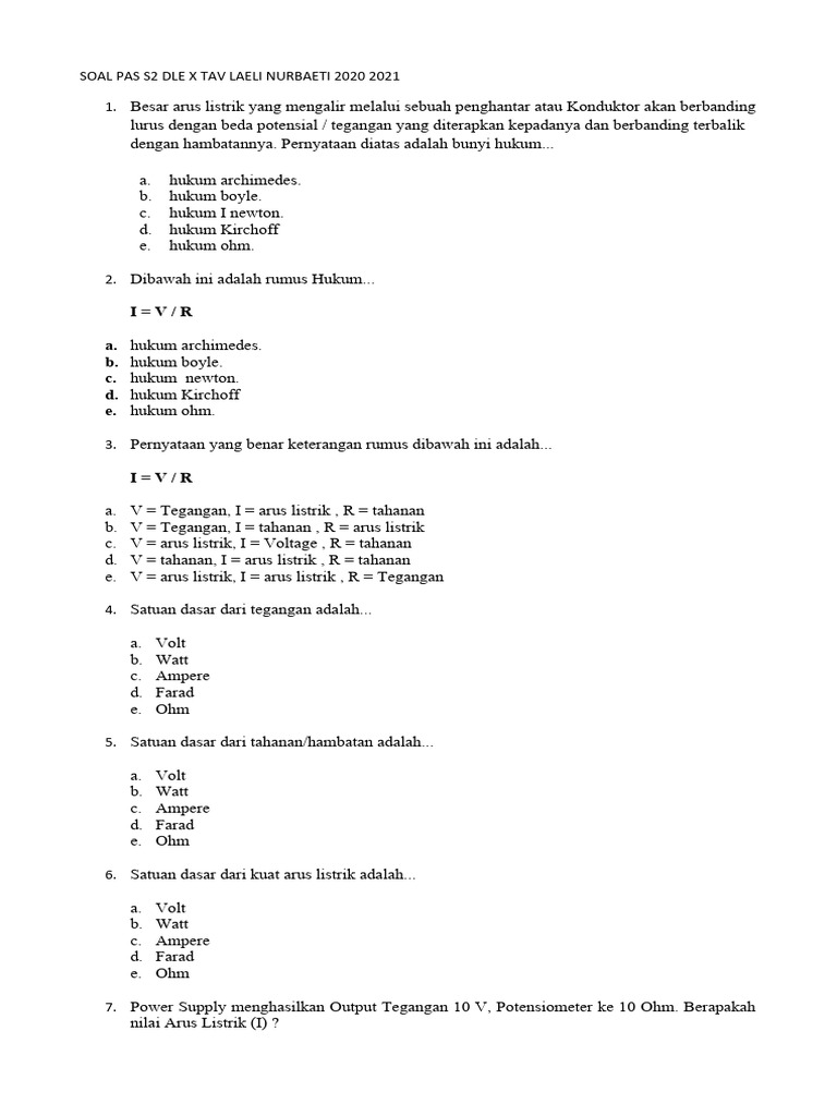 SOAL PAS S2 2020 2021 DLE X TAV LAELI Nurbaeti 2 | PDF | Sains & Matematika